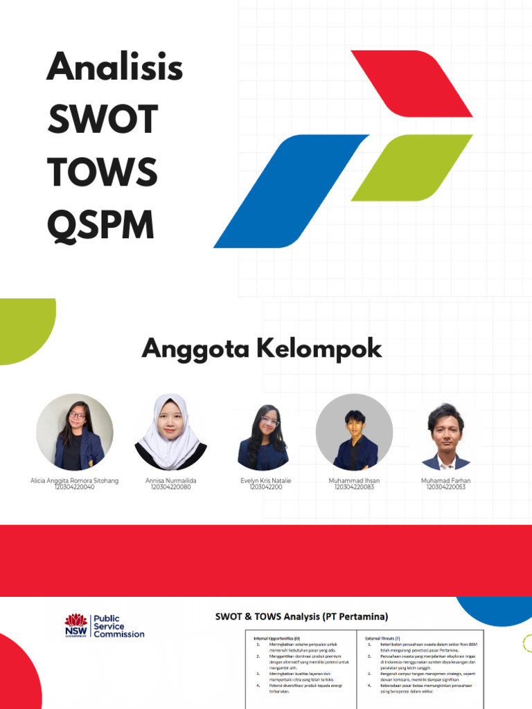 Analisis SWOT, ToWS, QSPM PT. Pertamina - Kelompok 4 | PDF