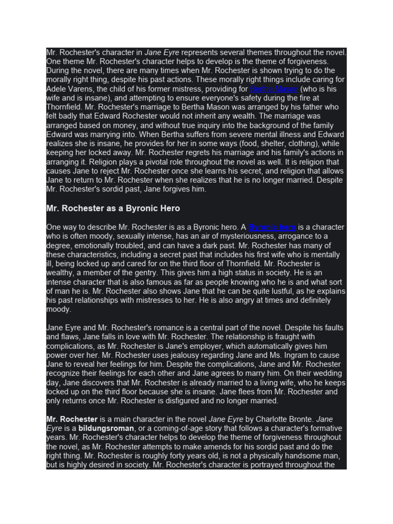 Mr. Rochester As A Byronic Hero: Bertha Mason | PDF | Jane Eyre ...