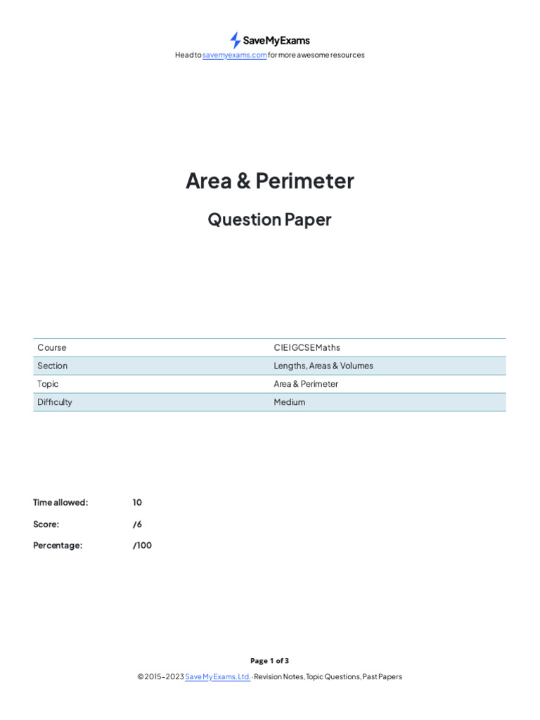Area, Perimeter, Circles, Arcs, Sectors, Volume and Surface Area | PDF ...