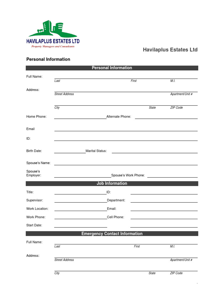 Employee Personal Information Form | PDF