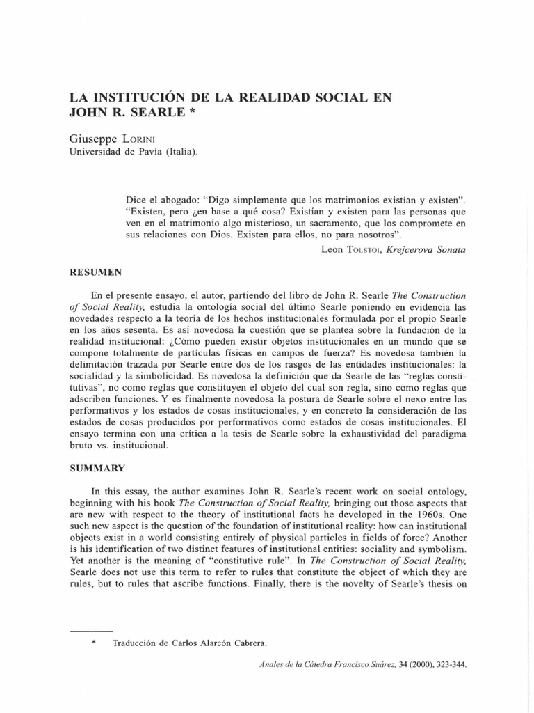 The Construccion of Social Reality | PDF | Realidad | Filosofía occidental