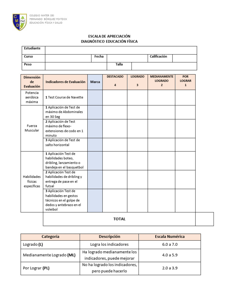 ESCALA DE APRECIACIÓN DIAGNOSTICO | PDF