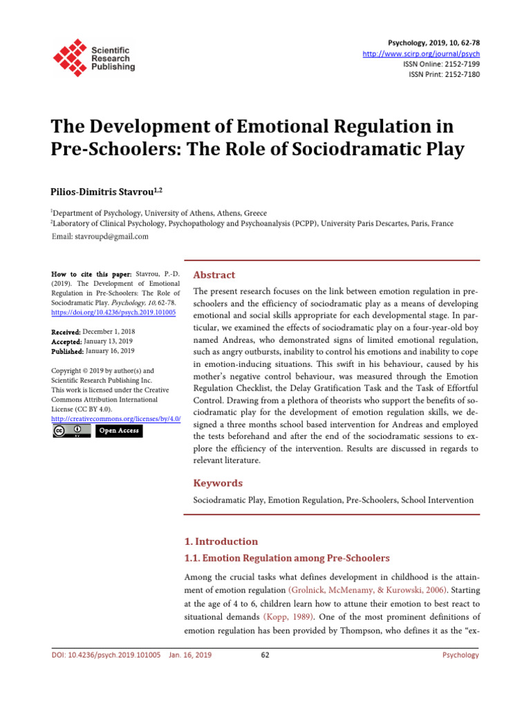 The Development of Emotional Regulation in Pre-Schoolers - The Role of ...