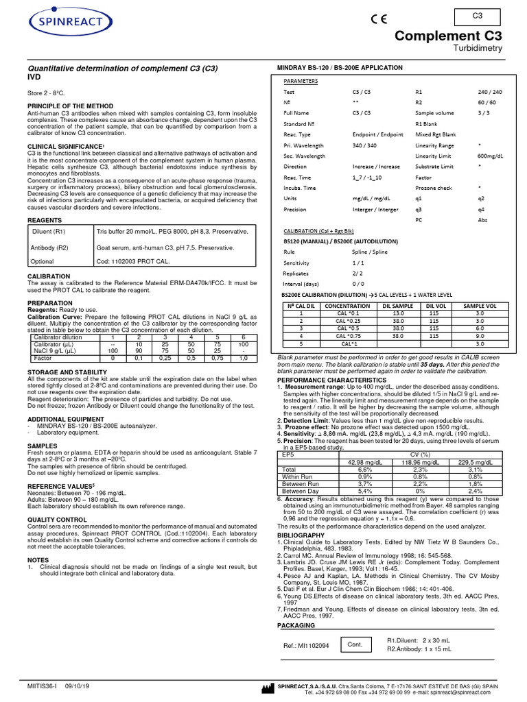 Quantitative Determination of Complement C3 (C3) | PDF | Medical ...