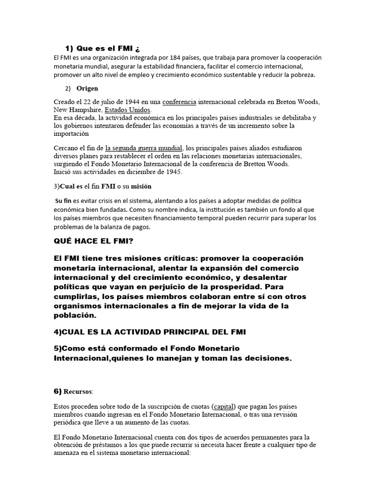 Que es el FMI | PDF | Fondo Monetario Internacional | Sistema Bretton Woods