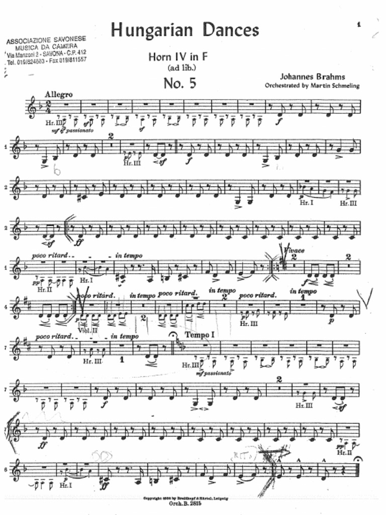 BRAHMS - DANZA UNGHERESE N. 5 - HR IV | PDF