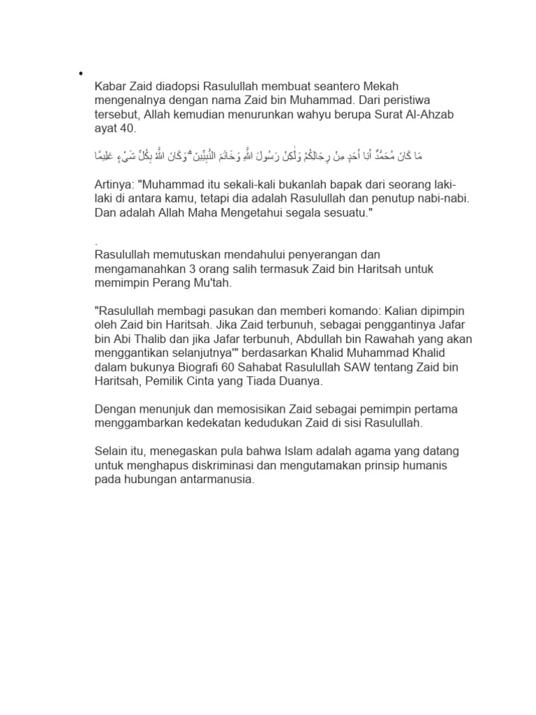 Zaid: Pemimpin dan Sahabat Rasul | PDF