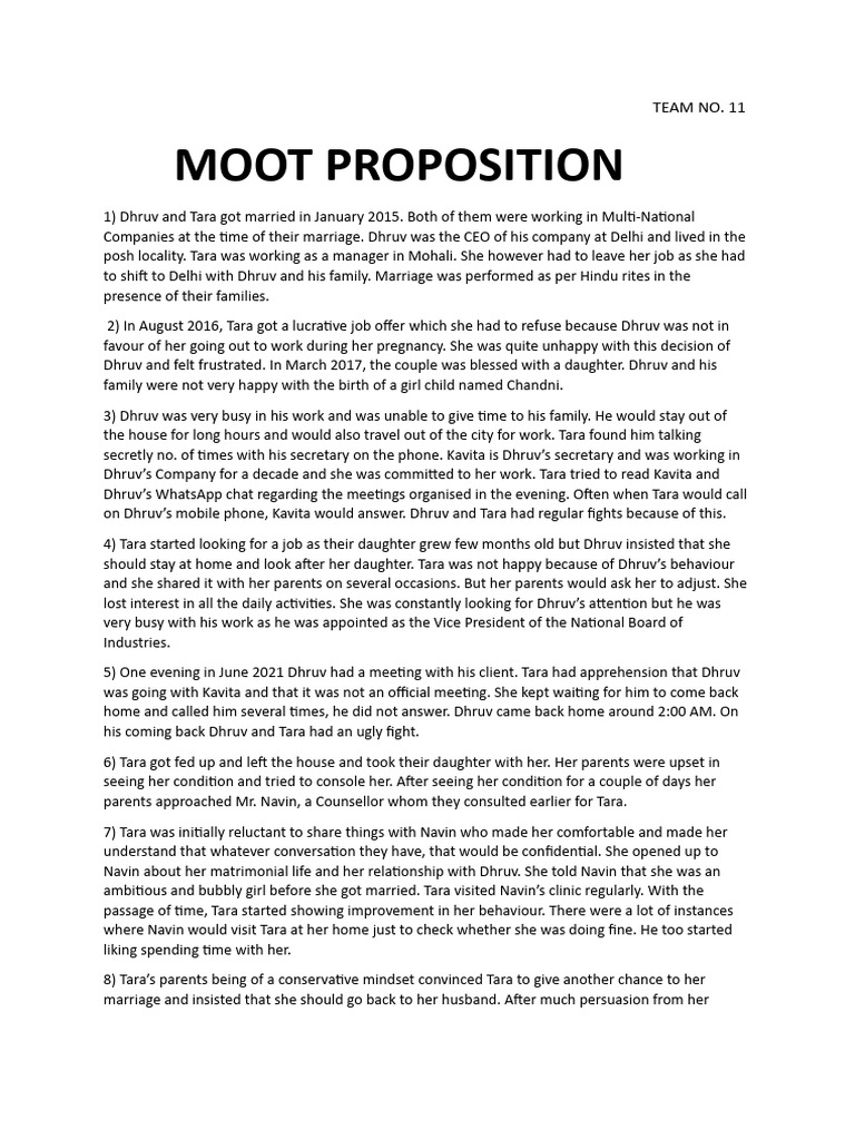 Moot Proposition | PDF | Child Custody | Divorce