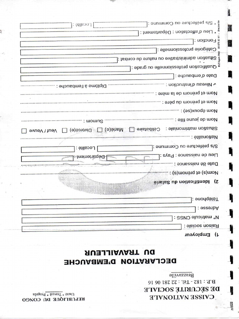 formulaire cnss 1 | PDF