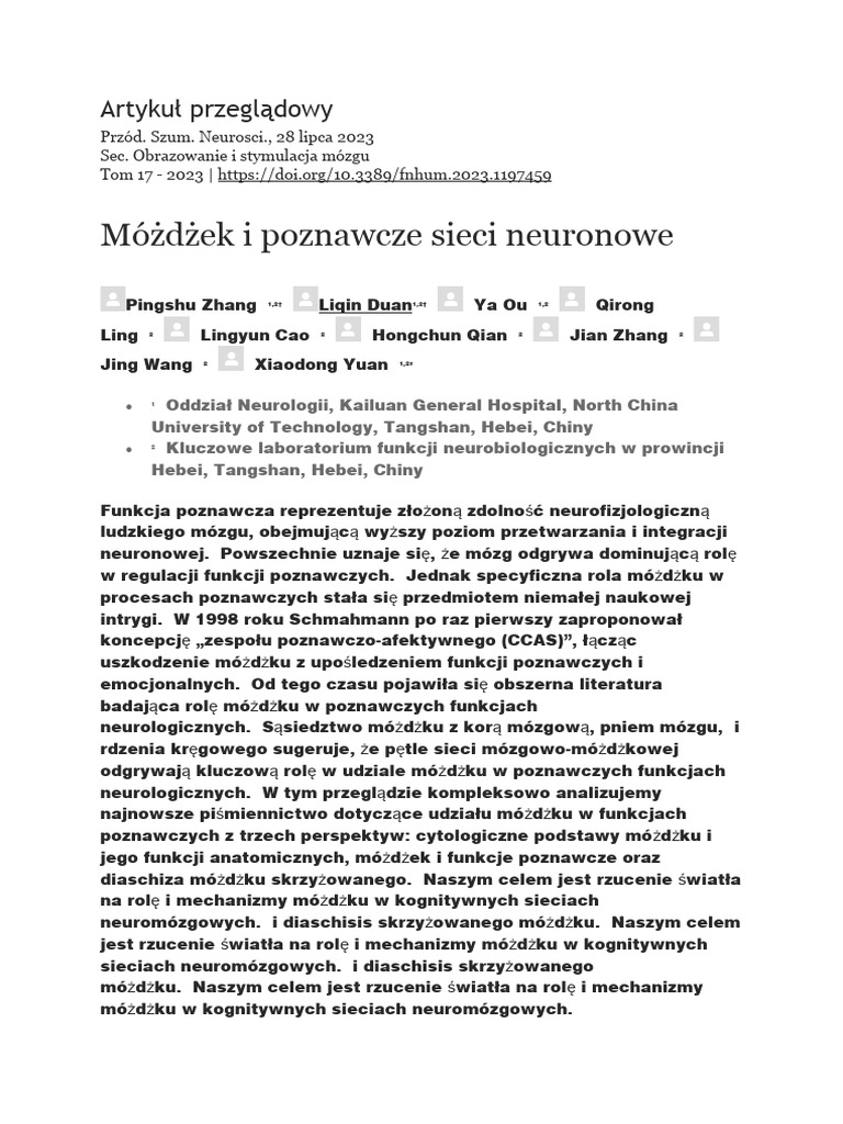 Móżdżek I Poznawcze Sieci Neuronowe | PDF