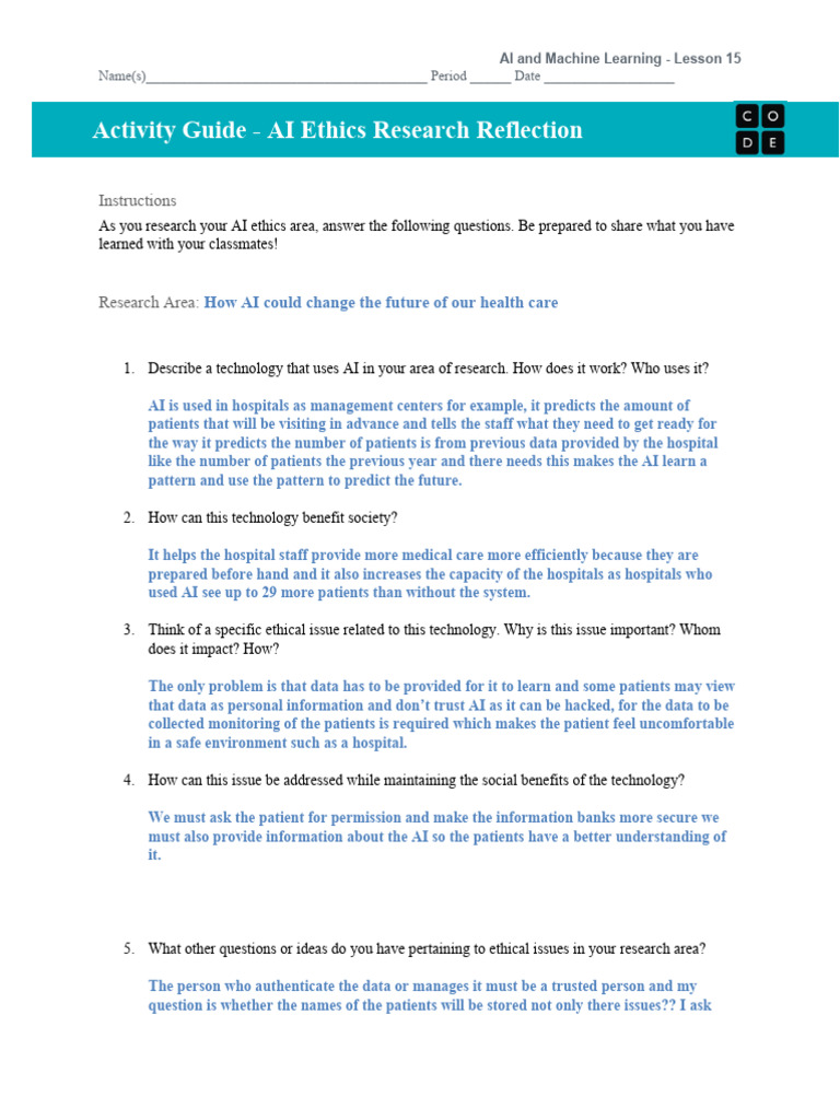 U7L15 - Activity Guide - AI Ethics Research Reflection | PDF | Artificial Intelligence ...