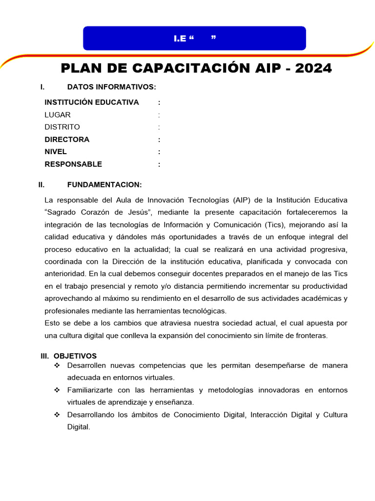 Plan de Capacitacion Aip-2024 | PDF | Tecnología de información y ...