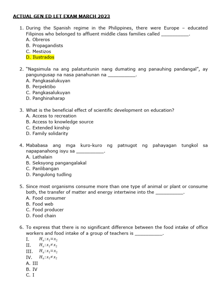 LET Exam Review: General Education 2023 | PDF | Philippines
