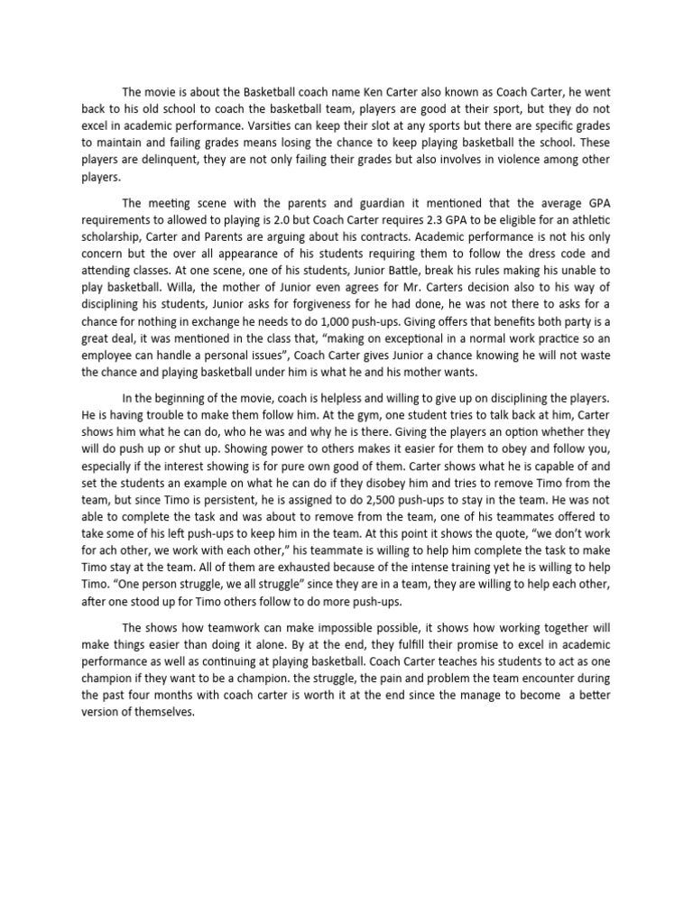 Coach Carter Movie Reflection | PDF