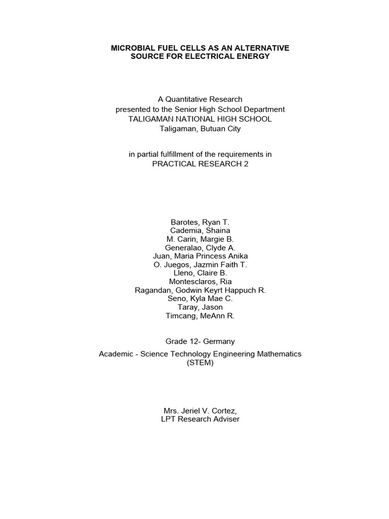 Microbial Fuel Cells As An Alternative Source For Electrical Energy | PDF
