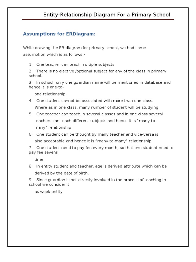 ER Diagram of Primary School | PDF