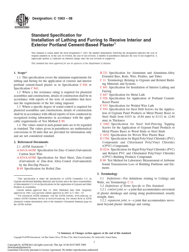 ASTM C1063 | PDF | Framing (Construction) | Polyvinyl Chloride