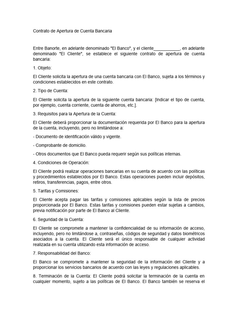 Contrato de Apertura de Cuenta Banorte | PDF | Bancos