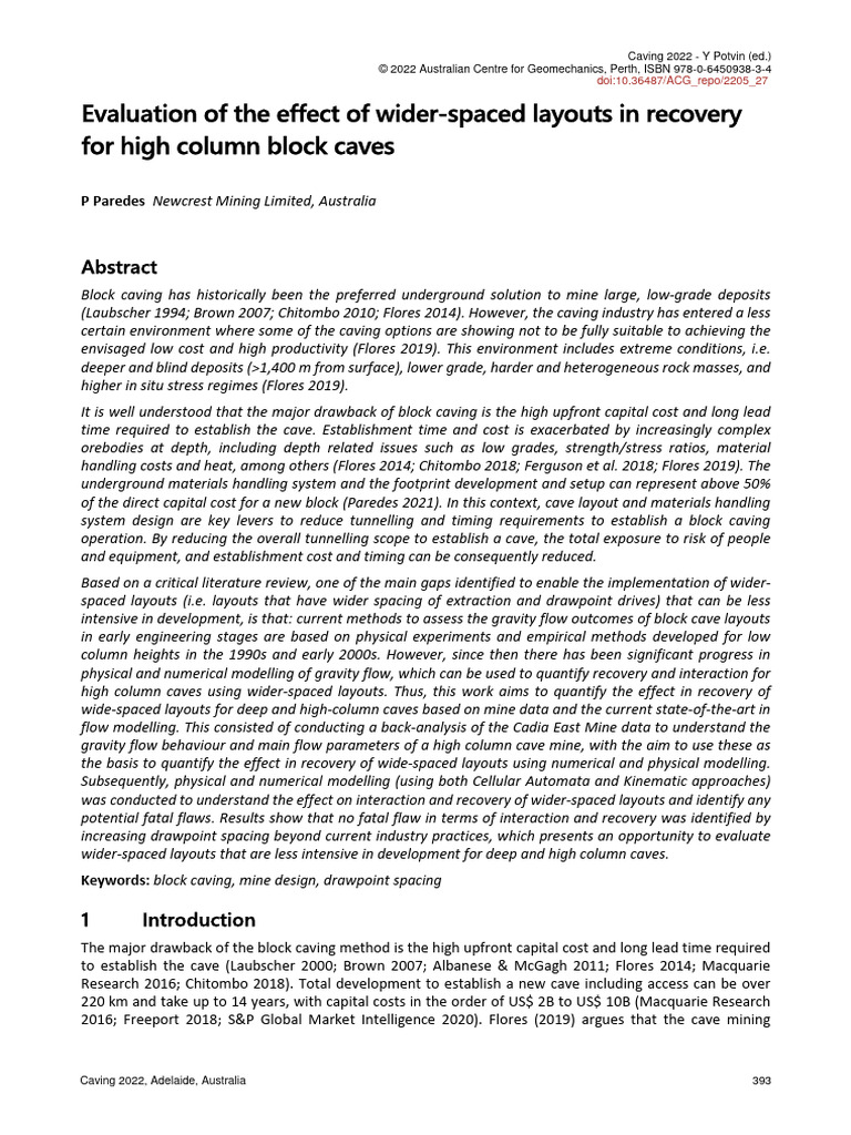 Wider-Spaced Layouts in Block Caving | PDF | Fluid Dynamics