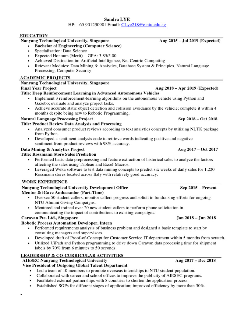 A Resume template-SCSE 2019 | PDF | Analytics | Computer Science