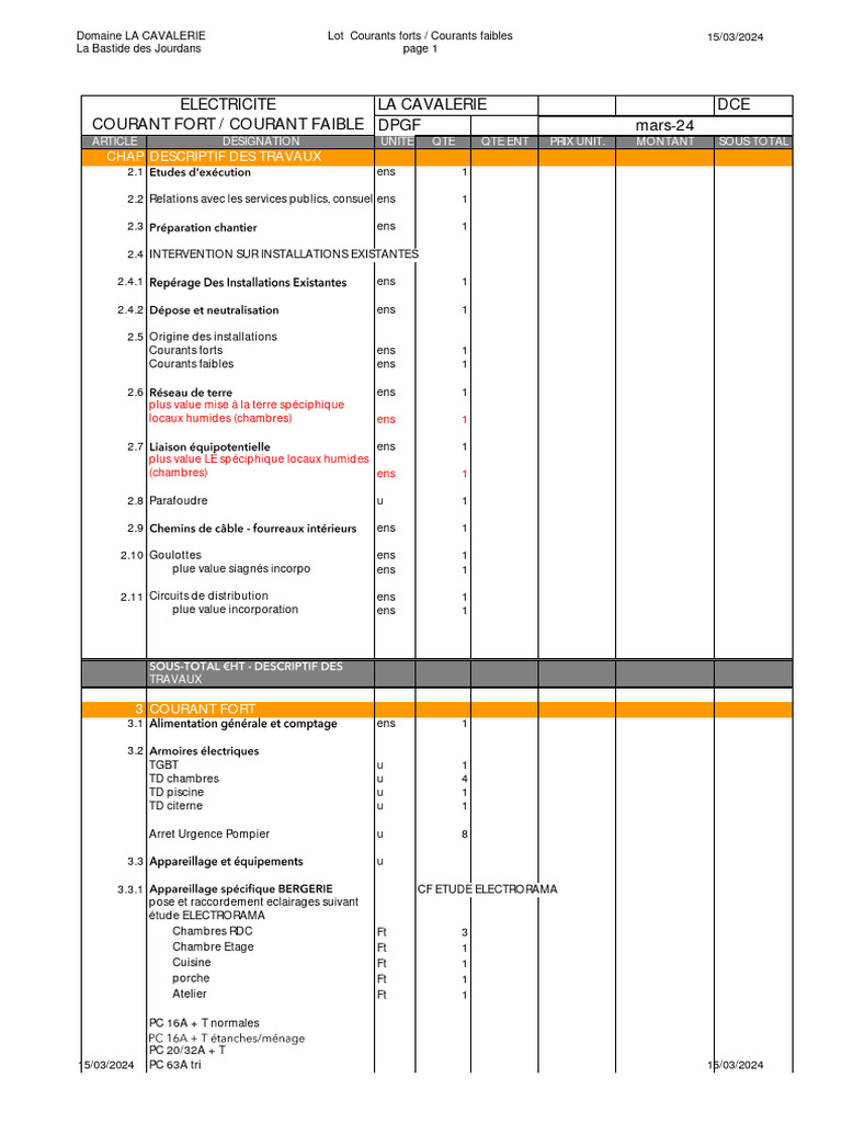 1661 Cavalerie Dce DPGF Elec | PDF