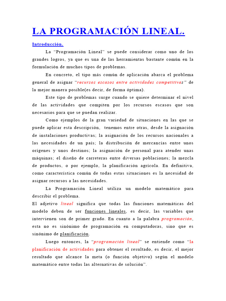 Introducción a la Programación Lineal | PDF | Programación lineal ...