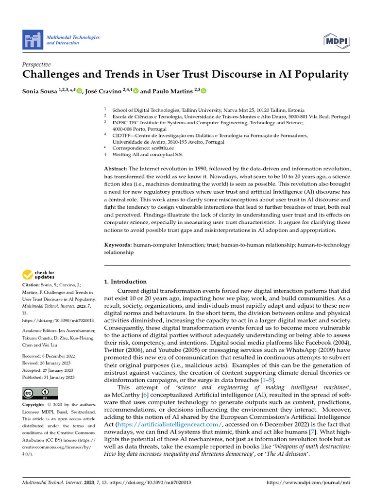 Challenges and Trends in User Trust Discourse in AI Popularity | PDF | Artificial Intelligence ...