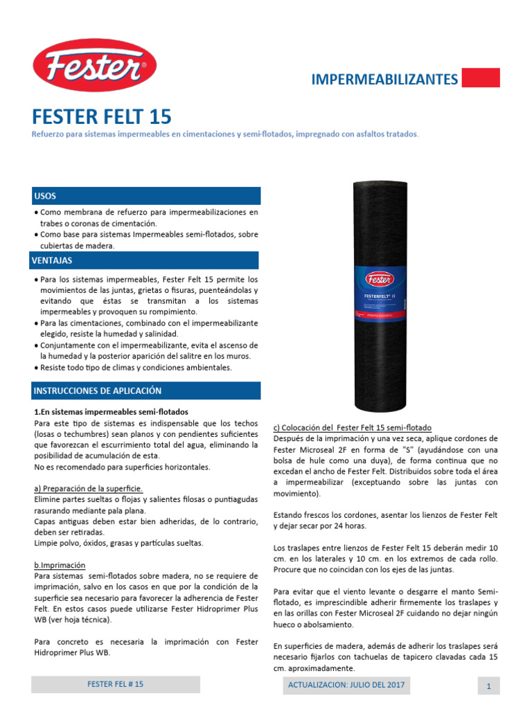 Mx Ft Fester Felt 15 Impermeabilizante Asfaltico | PDF