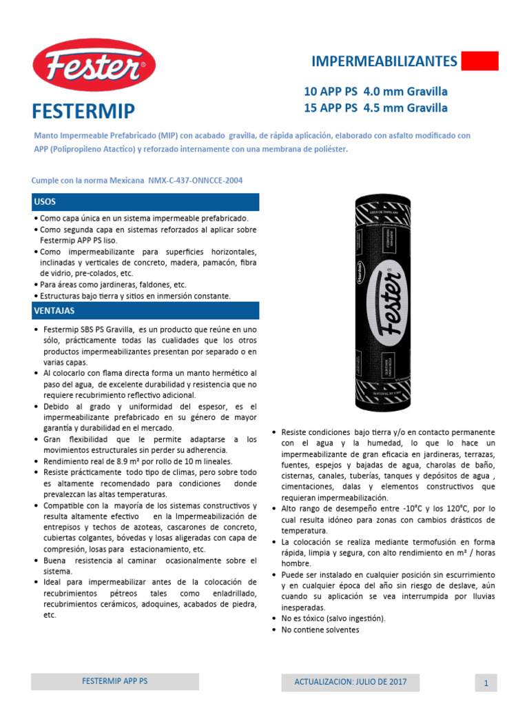 Ficha Técnica Fester | PDF | Hormigón | Agua