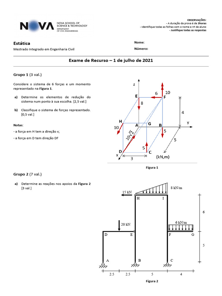 Estatica 2021 - Exame - Recurso - Final | PDF