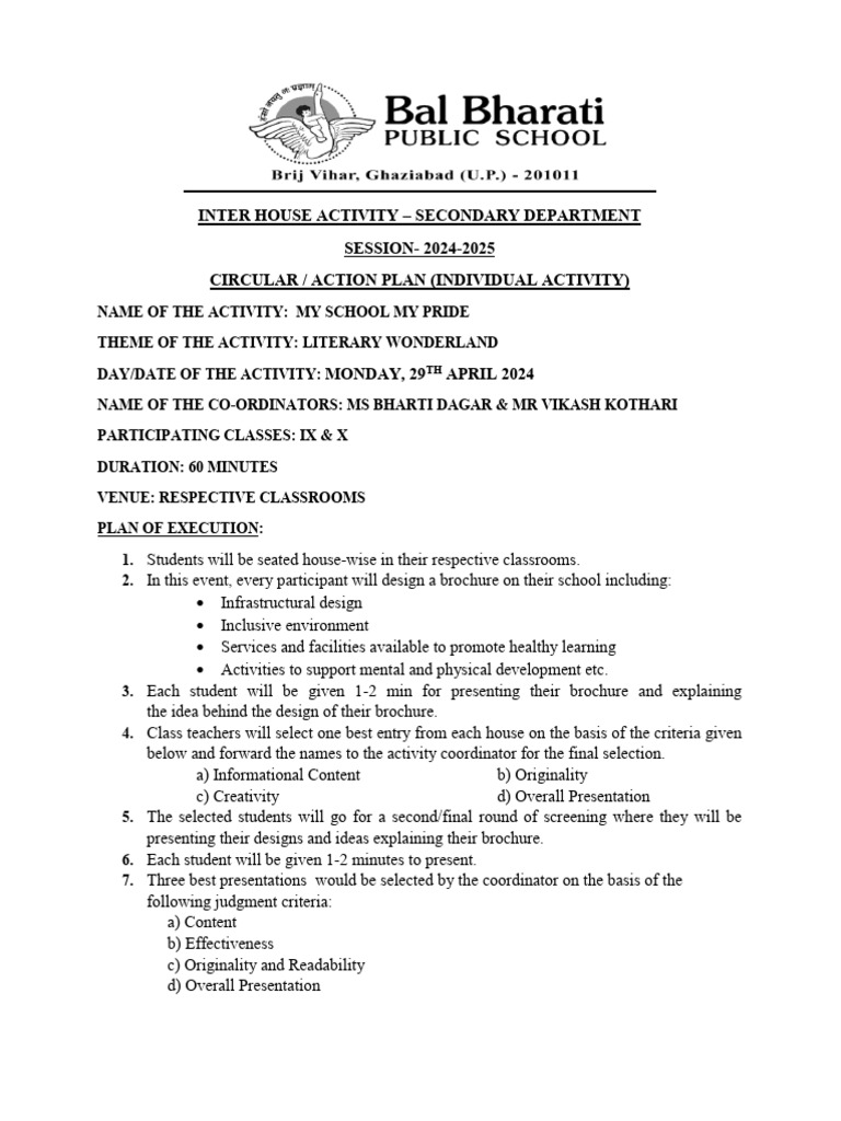 Interhouse Activity - My School My Pride | PDF | Behavior Modification | Learning