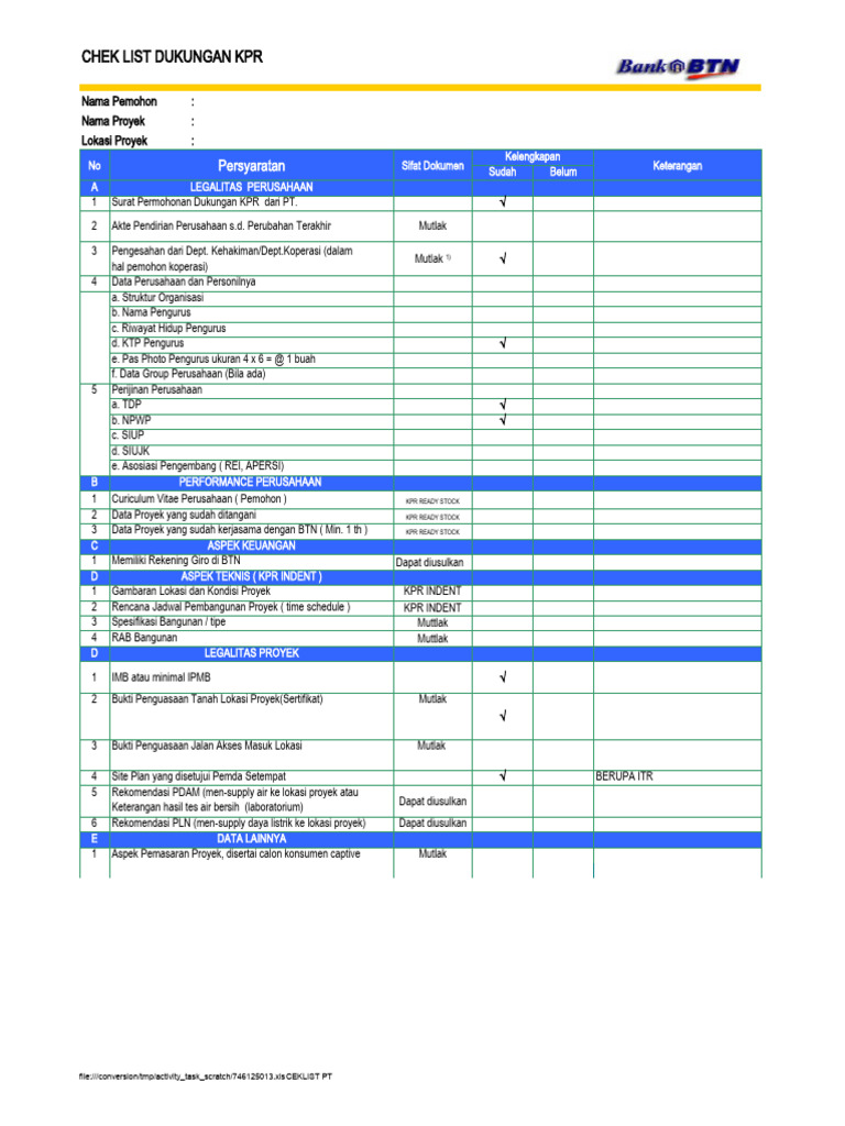 Ceklist Dukungan | PDF
