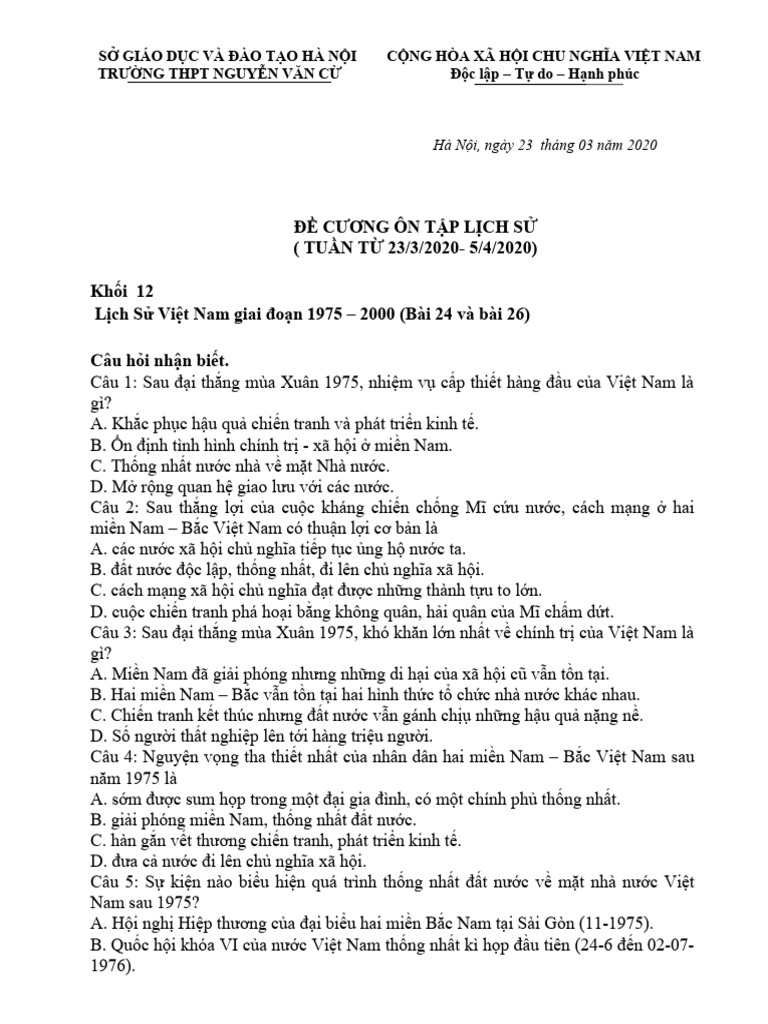 De Cuong On Tap Lich Su Lan 67 233202019 | PDF