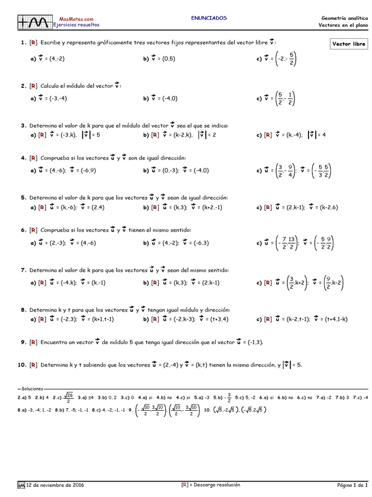 Ejercicios Vector Libre Pdf Vector Euclidiano Geometría