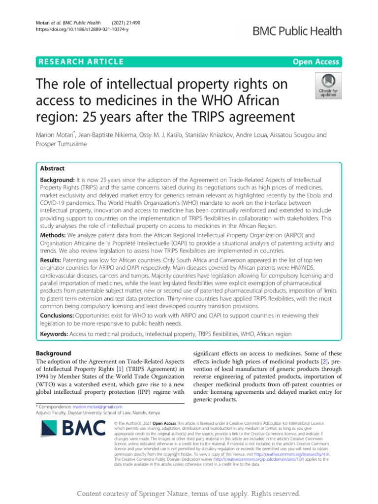 The Role of Intellectual Property Rights On Access | PDF | Trips ...