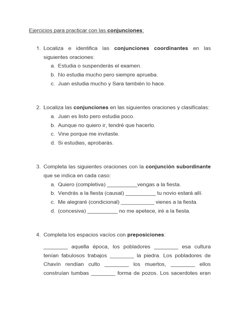 Ejercicios para practicar con las conjunciones_ | PDF