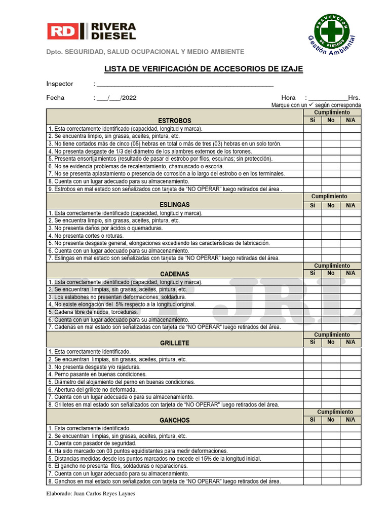 Ssoma - F - 036 Inspeccion de Accesorios de Izaje | PDF Ssoma - F - 036 Inspeccion de Accesorios de Izaje | PDF