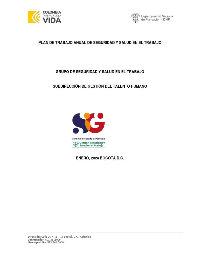 Documento Plan de Trabajo SST 2024 | PDF | Seguridad y salud ocupacional | La seguridad informática
