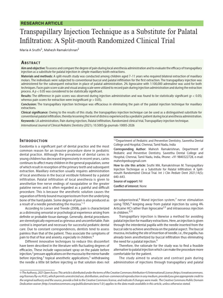 IJCPD-transpapillary Injection | PDF | Anesthesia | Dentistry