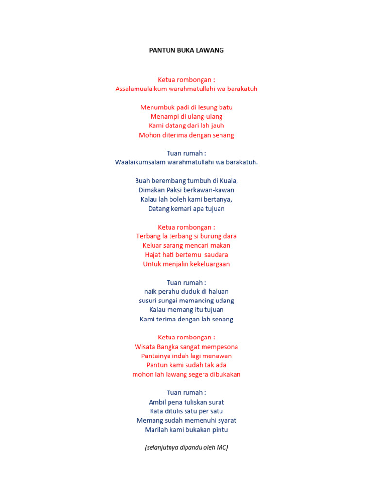 Pantun Buka Lawang Pernikahan Yora Indra | PDF