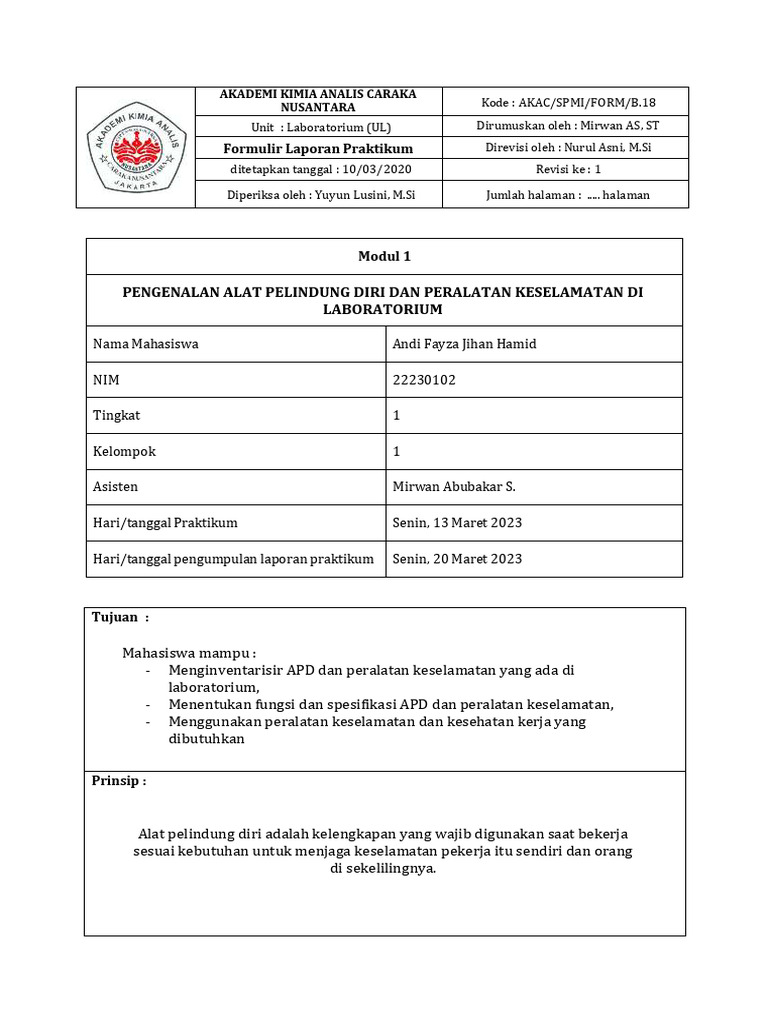 (Modul 1) PENGENALAN ALAT PELINDUNG DIRI DAN PERALATAN KESELAMATAN DI ... (Modul 1) PENGENALAN ALAT PELINDUNG DIRI DAN PERALATAN KESELAMATAN DI ...