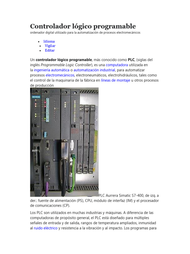 Controlador Lógico Programable: Idioma Vigilar Editar | PDF ...