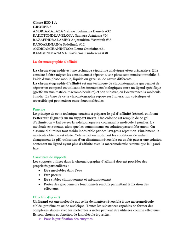 Principe de la chromatographie d'affinité | PDF | Biotechnologie ...