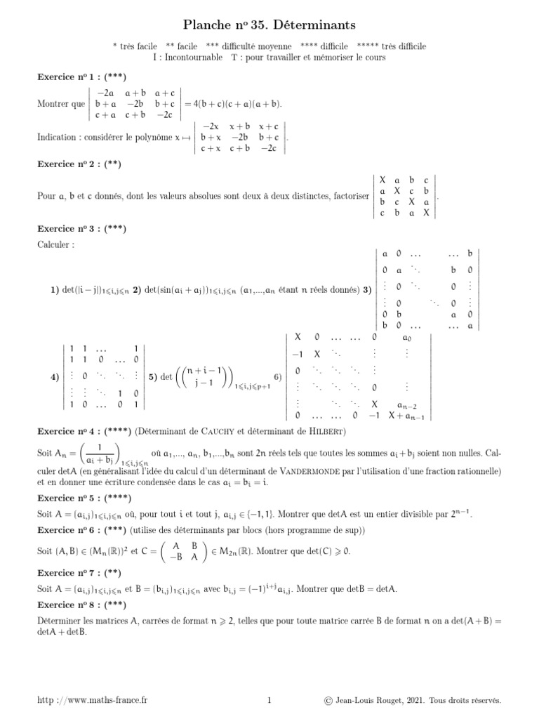 Exercices sur les déterminants et matrices | PDF | Déterminant ...