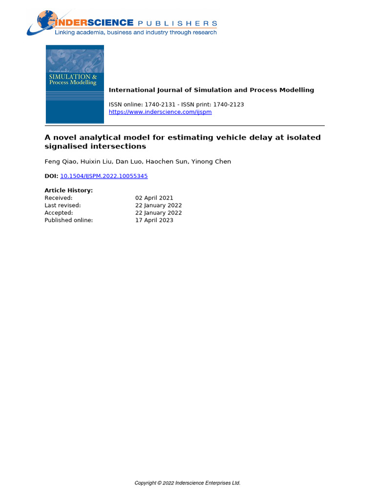 A Novel Analytical Model For Estimating Vehicle Delay at Isolated ...