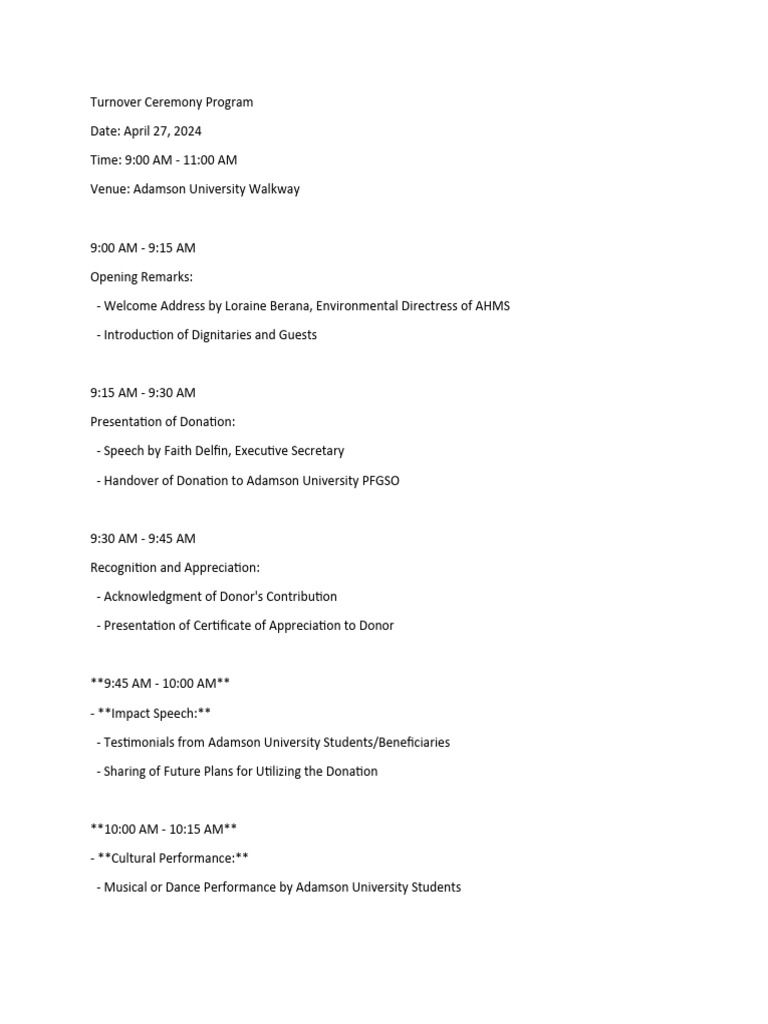 Turnover Ceremony Program | PDF | Social Science | Science & Mathematics