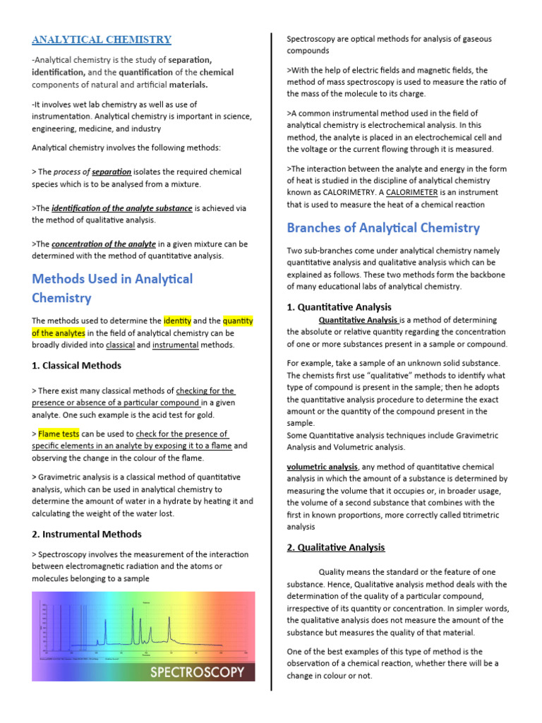 Overview of Analytical Chemistry Methods | PDF | Analytical Chemistry ...