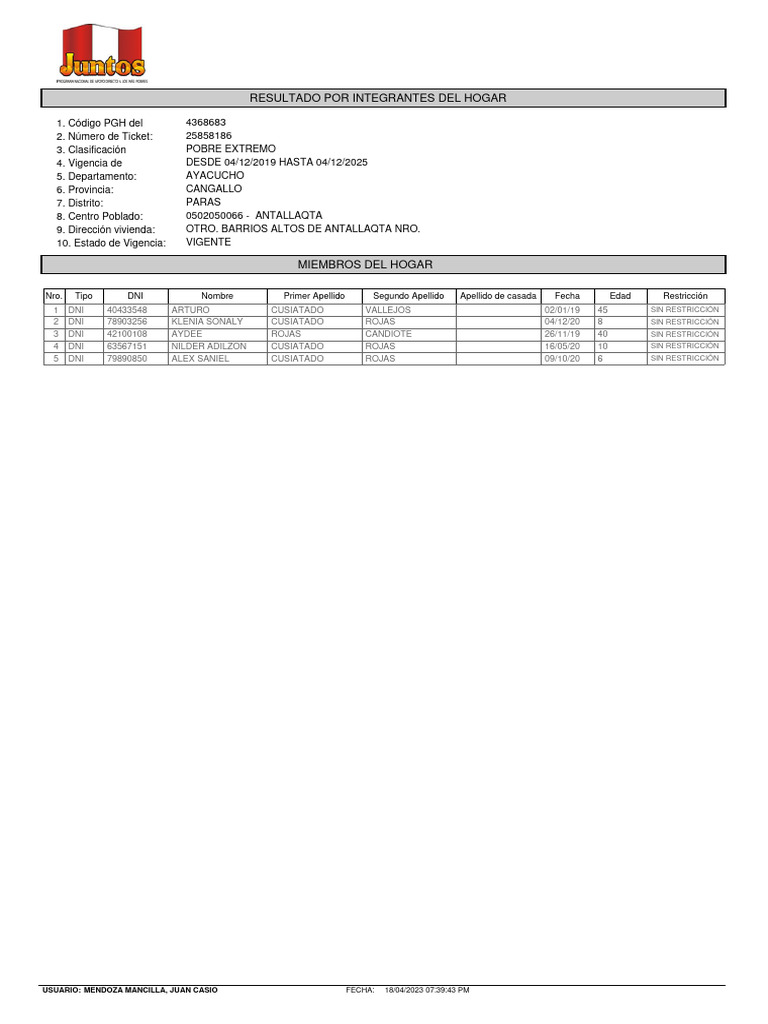 Reporte Consulta PGH | PDF