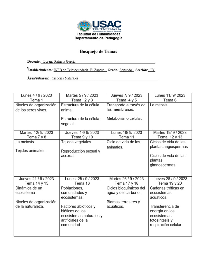 Bosquejo de Temas SIII | PDF | Plantas | Ecosistema