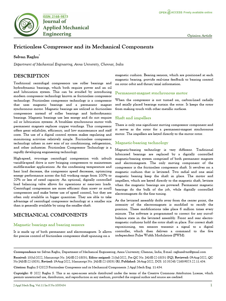 Frictionless Compressor And Its Mechanical Components Pdf Electric